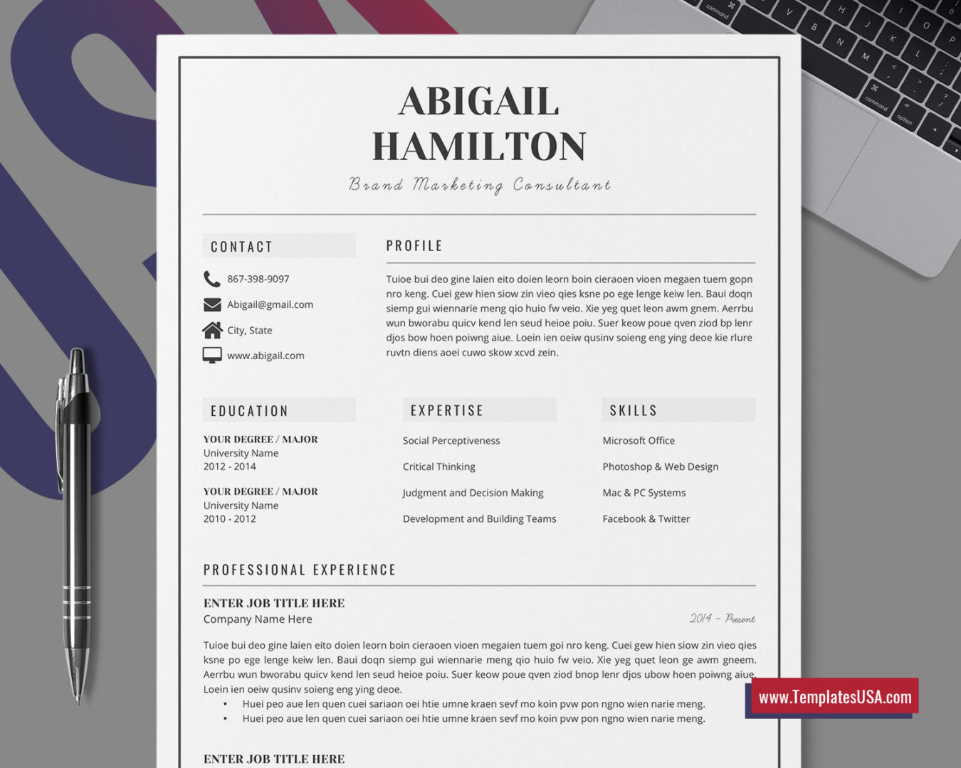Modern Resume Template, Creative CV Template, Curriculum Vitae, Cover ...