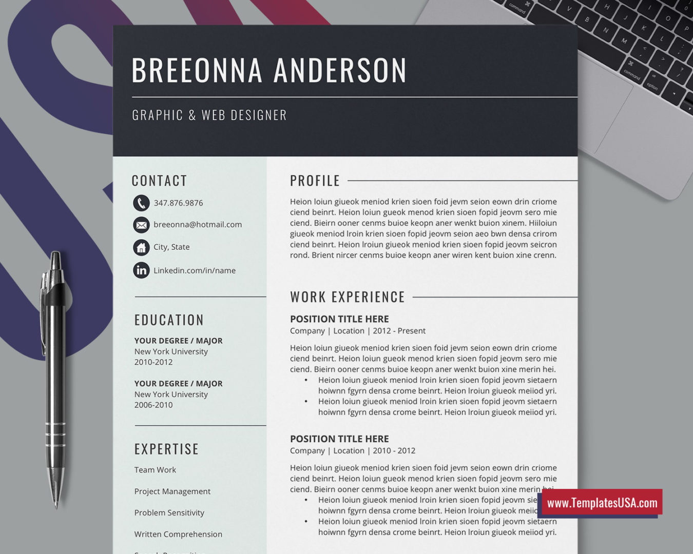 Minimalist Resume Template for MS Word, Simple CV Template Design ...