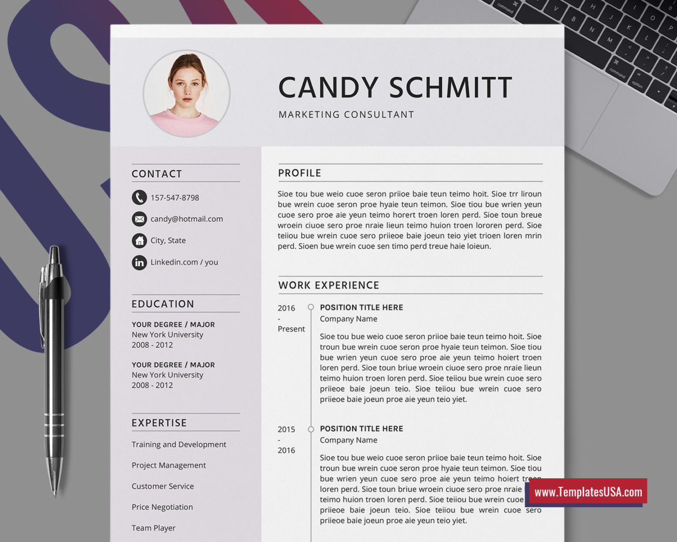 Professional CV Template for MS Word, Cover Letter, Curriculum Vitae ...