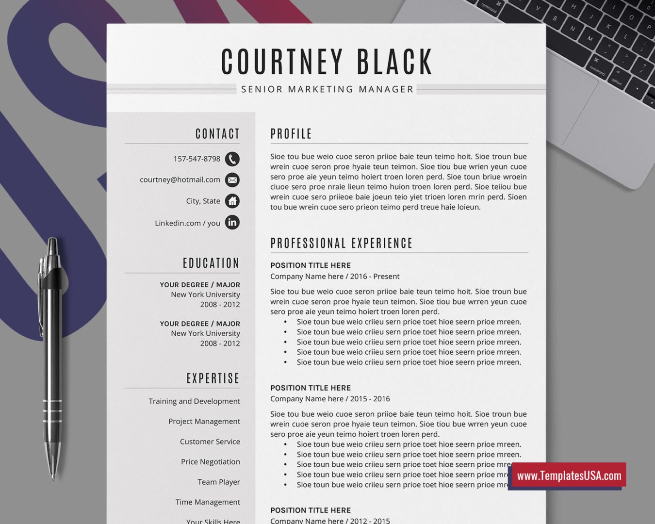 Modern Resume Template, Creative CV Template, Curriculum Vitae, Cover ...