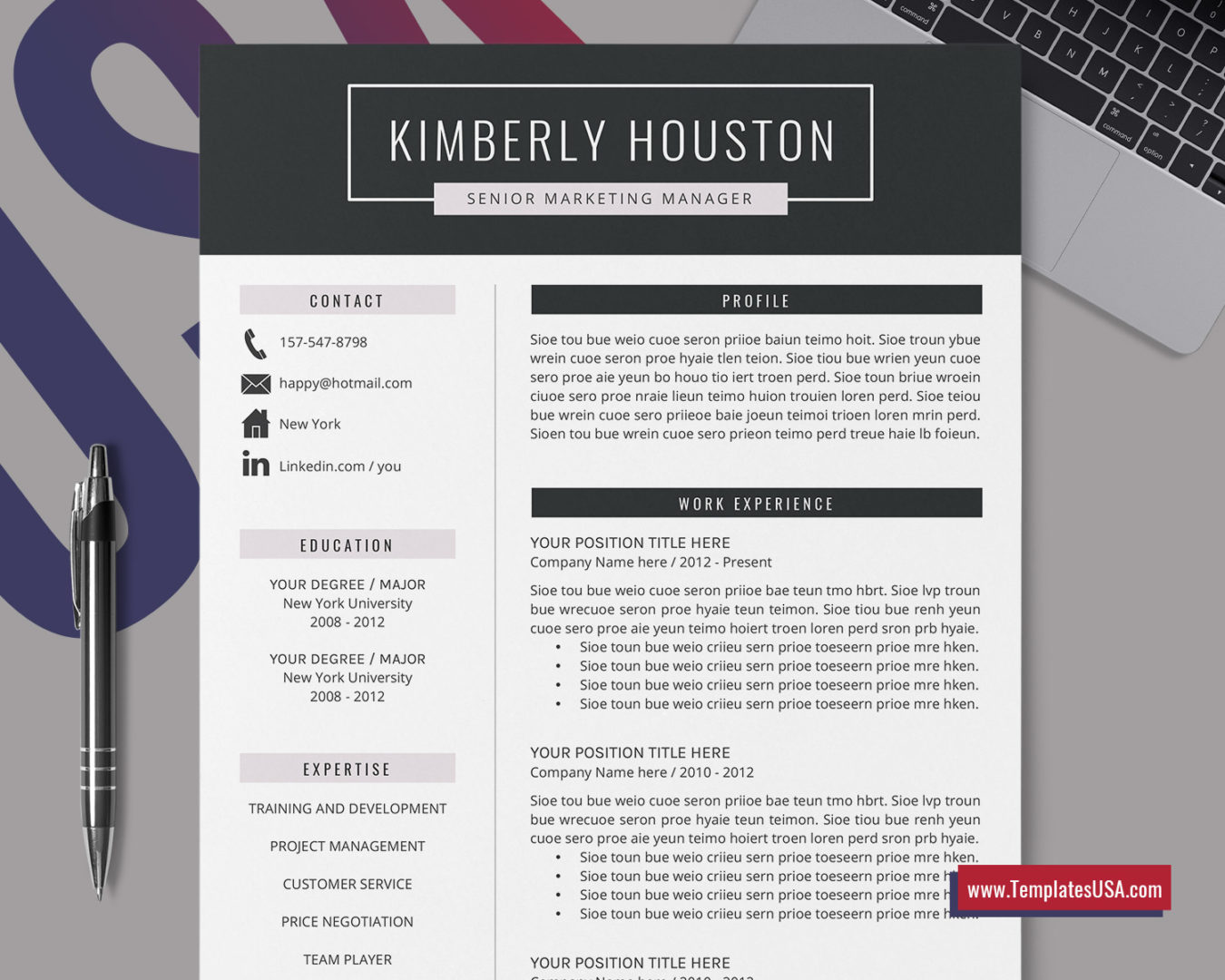 Professional CV Template for MS Word, Cover Letter, Curriculum Vitae ...