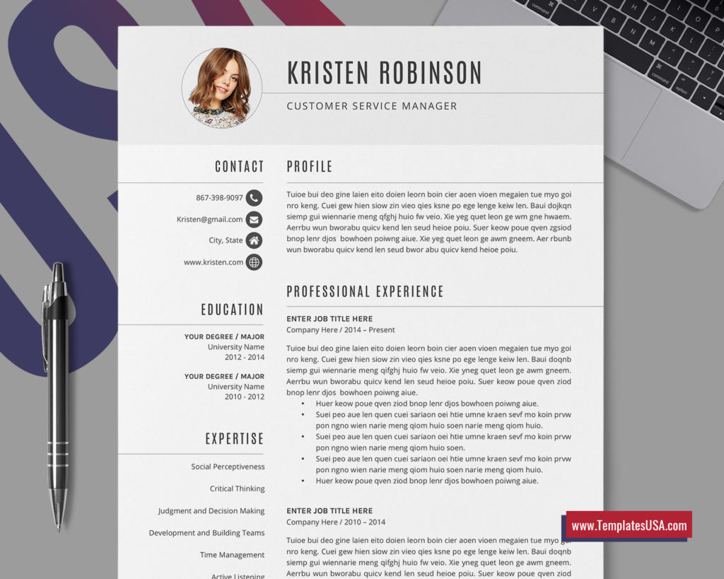 Modern Resume Template for Word, Creative CV Template, Professional ...
