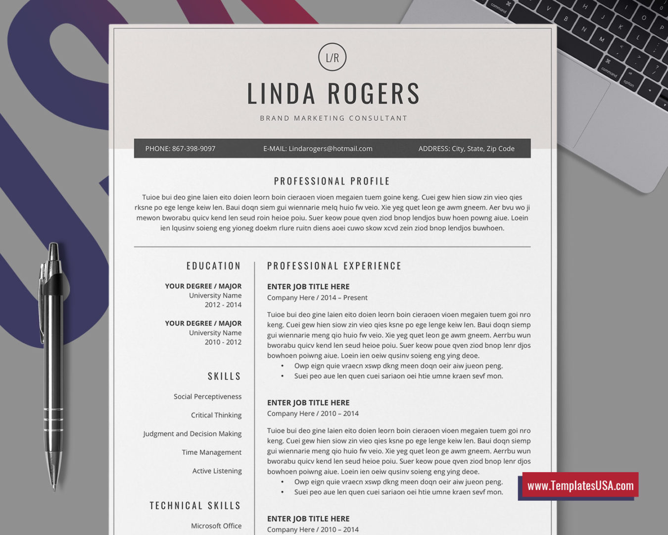 Professional Resume Template, MS Word Resume Format, Curriculum Vitae ...