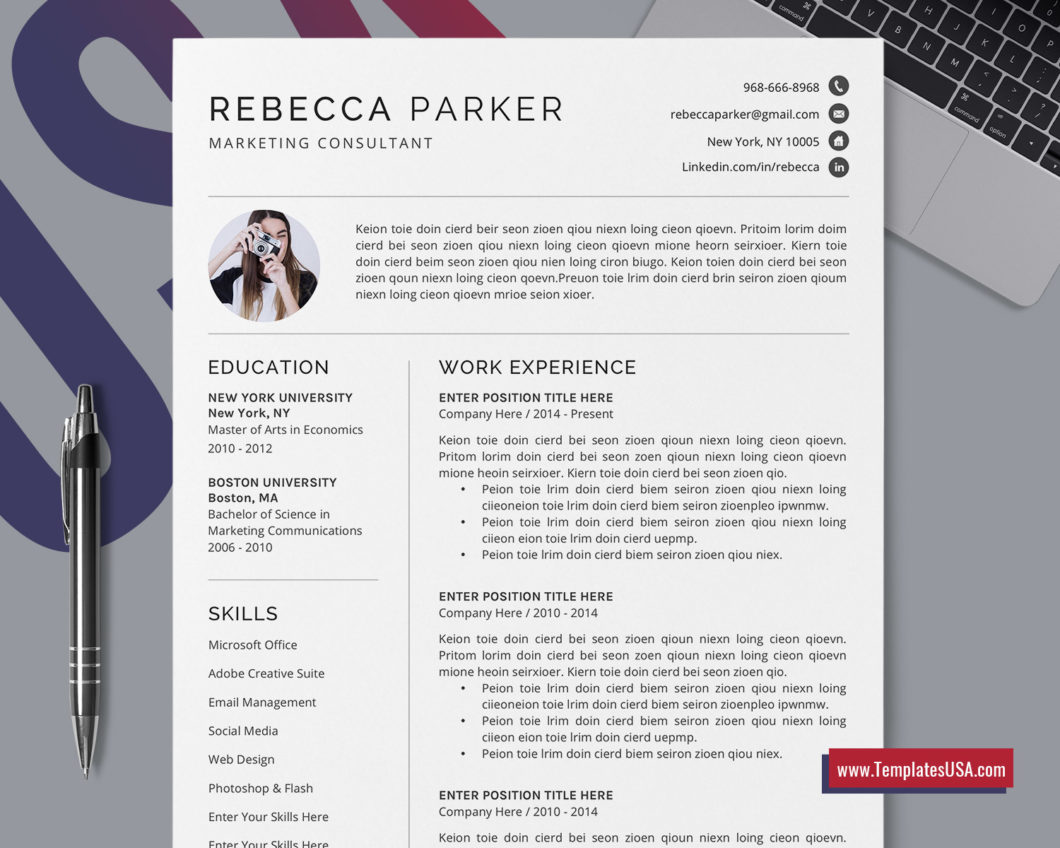 Minimalist Resume Template for MS Word, Simple CV Template Design ...